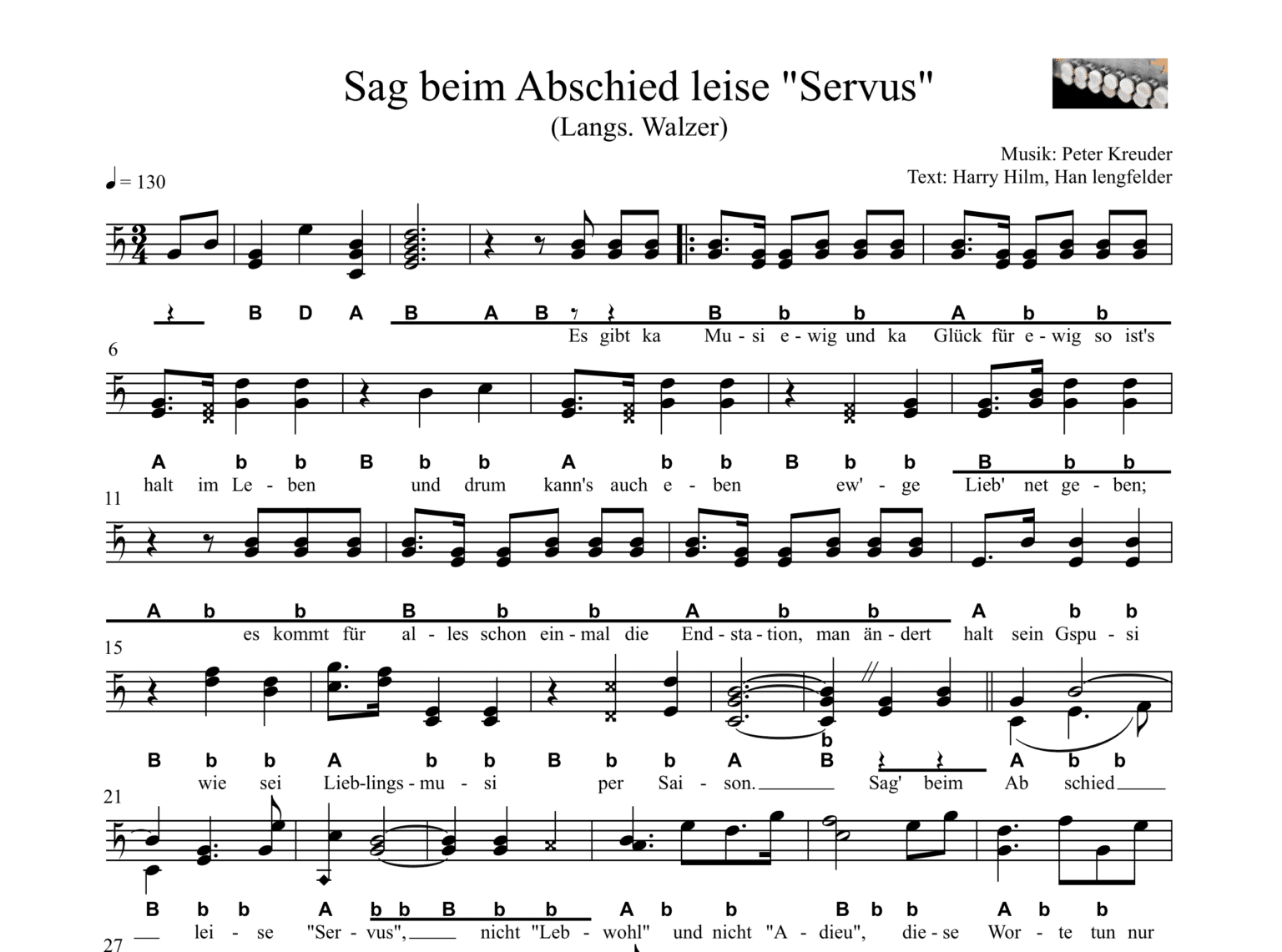 Sag beim Abschied leise Servus | Griffschrift Noten Online Shop