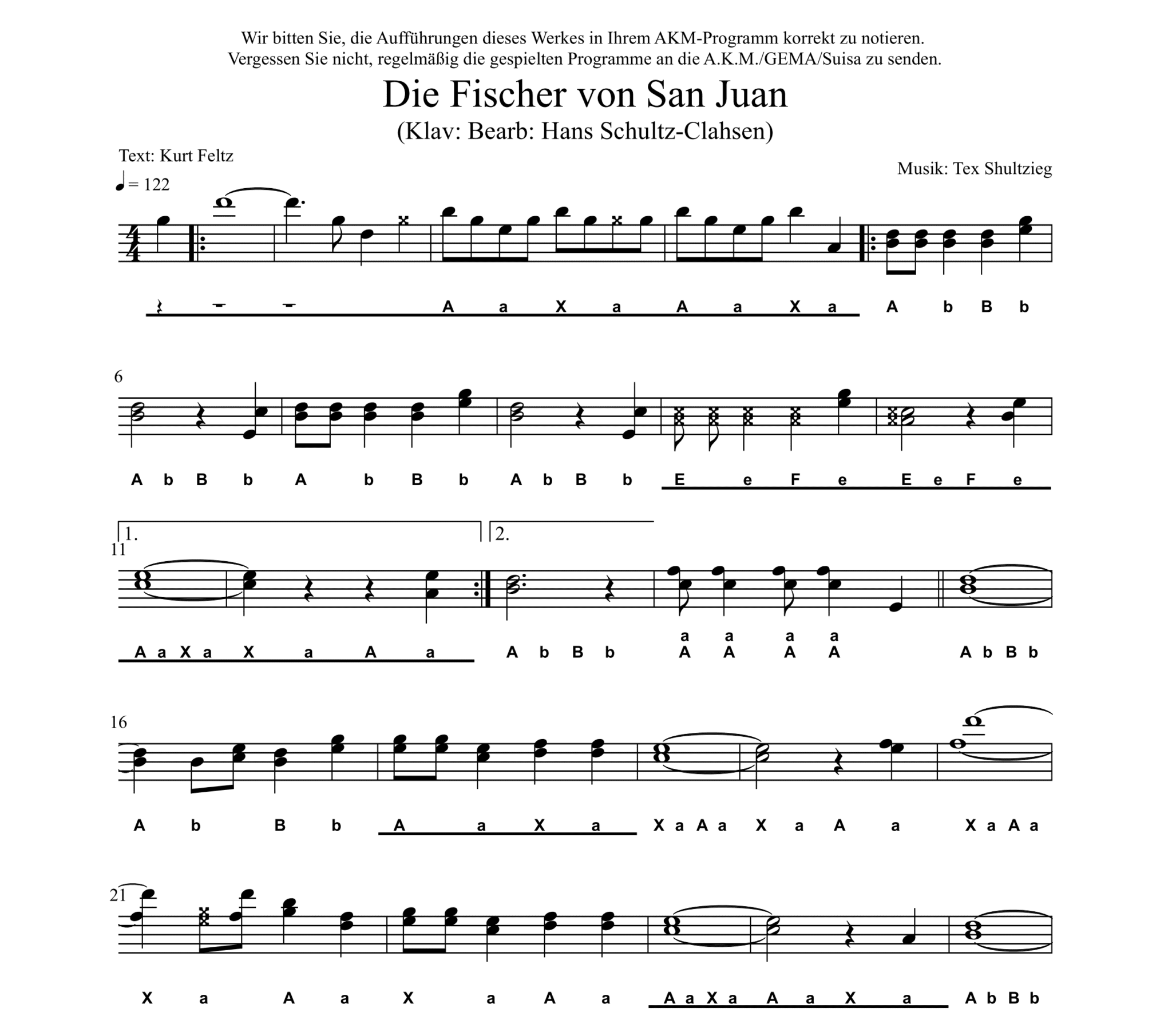 Die Fischer von San Juan | Griffschrift Noten Online Shop